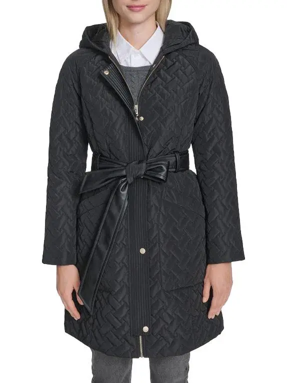 Cole Haan Belted Quilted Jacket - Black