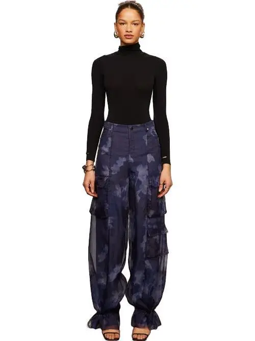 AMUR Bridgette Organza Cargo Pants - Indigo Luminescent Lily