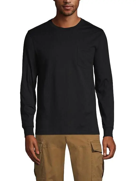 LANDS' END Super-t Long Sleeve T-shirt With Pocket - Black