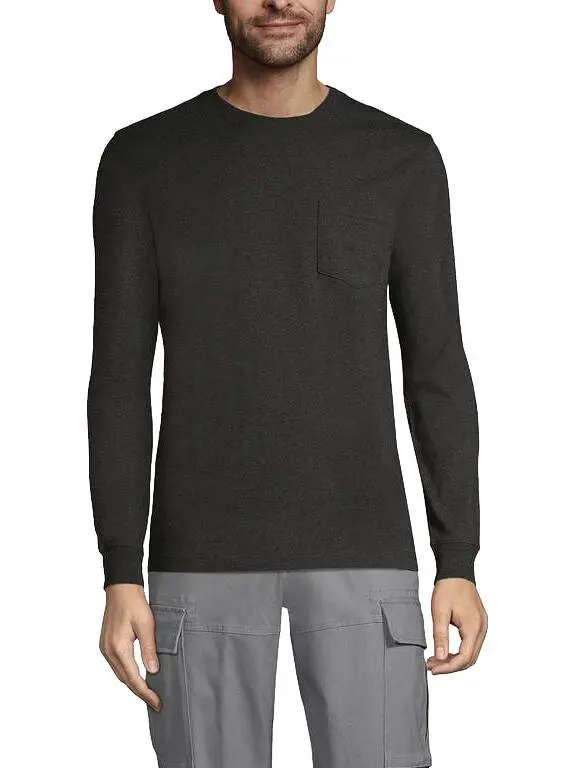 LANDS' END Super-t Long Sleeve T-shirt With Pocket - Dark Charcoal Heather