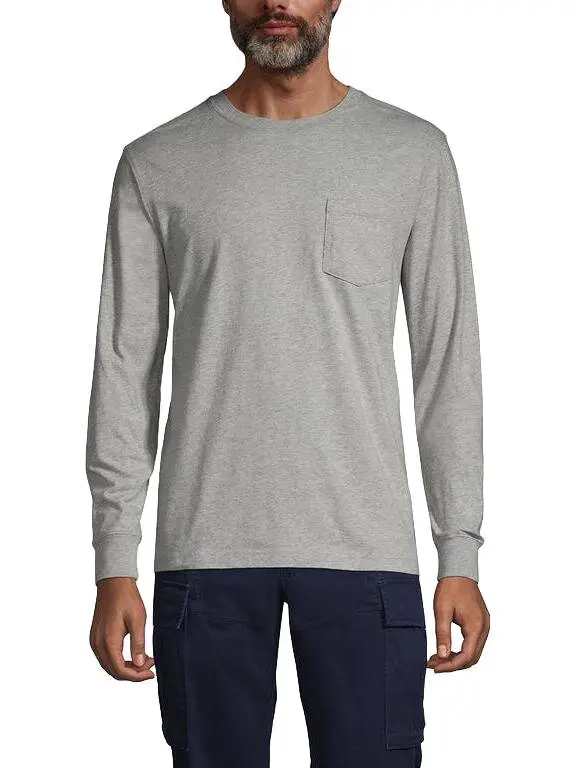 LANDS' END Super-t Long Sleeve T-shirt With Pocket - Gray Heather