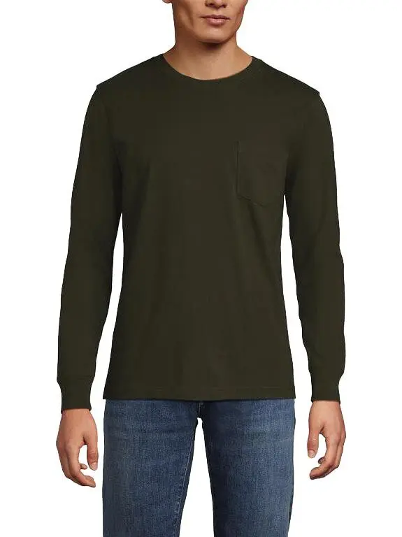 LANDS' END Super-t Long Sleeve T-shirt With Pocket - Havana Brown