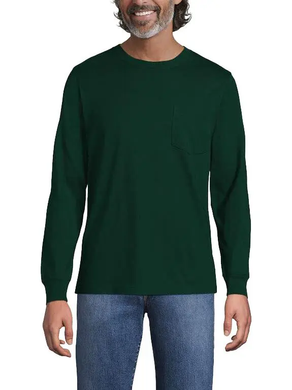 LANDS' END Super-t Long Sleeve T-shirt With Pocket - Pine Valley