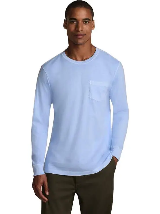LANDS' END Super-t Long Sleeve T-shirt With Pocket - Powder Blue Garment Dye