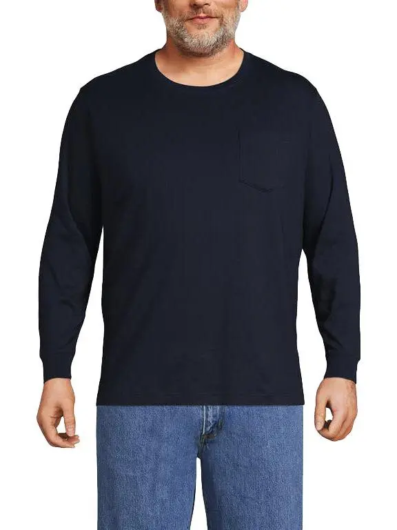 LANDS' END Super-t Long Sleeve T-shirt With Pocket - Radiant Navy