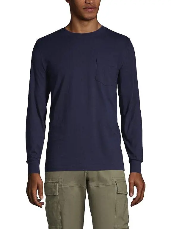 LANDS' END Super-t Long Sleeve T-shirt With Pocket - Radiant Navy