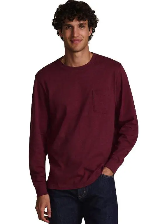 LANDS' END Super-t Long Sleeve T-shirt With Pocket - Rich Burgundy Heather