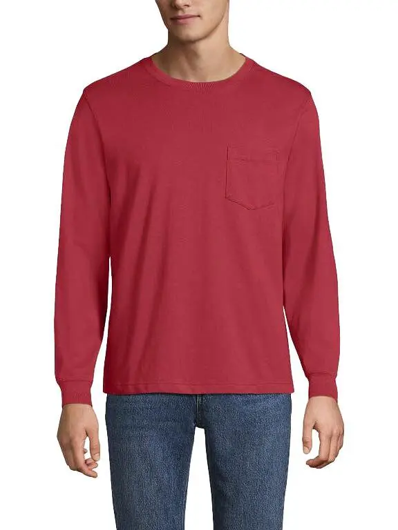 LANDS' END Super-t Long Sleeve T-shirt With Pocket - Rosewood