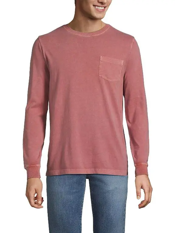 LANDS' END Super-t Long Sleeve T-shirt With Pocket - Washed Cordovan Garment Dye