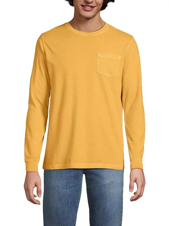 LANDS' END Super-t Long Sleeve T-shirt With Pocket - Washed Mango Garment Dye