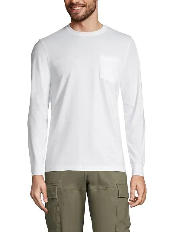LANDS' END Super-t Long Sleeve T-shirt With Pocket - White