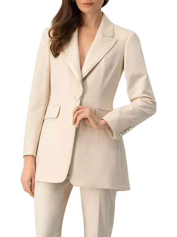 IVONNE Tailored Blazer With Satin Lapel - Natural