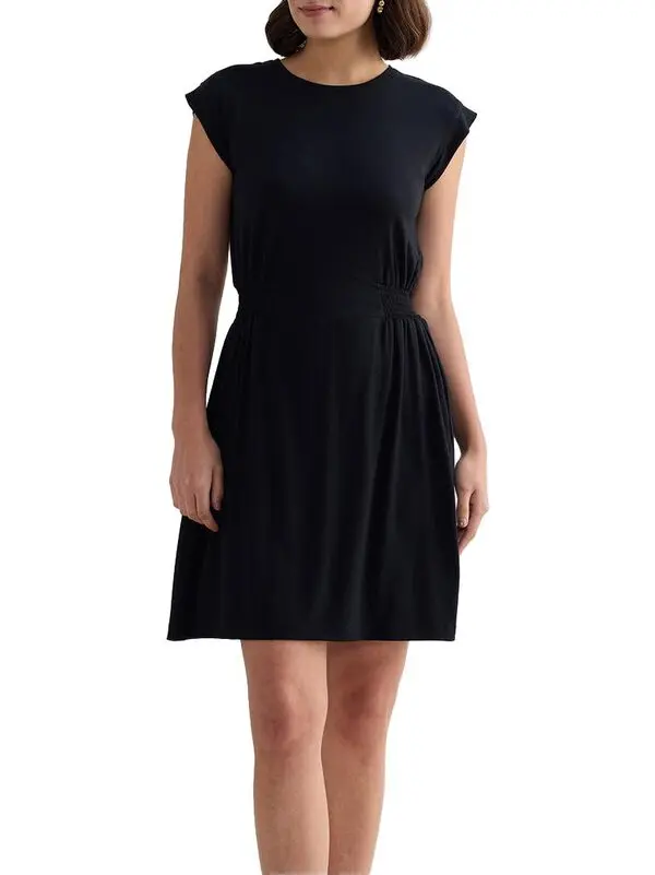 REISTOR Smocked Waist Modal Knit Dress - Black