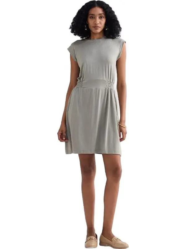 REISTOR Smocked Waist Modal Knit Dress - Light Olive