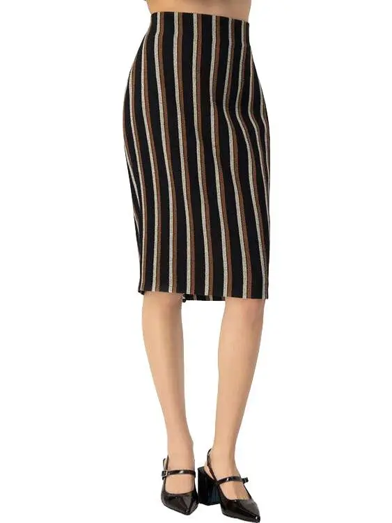 IVONNE Striped Knee Length Skirt - Black