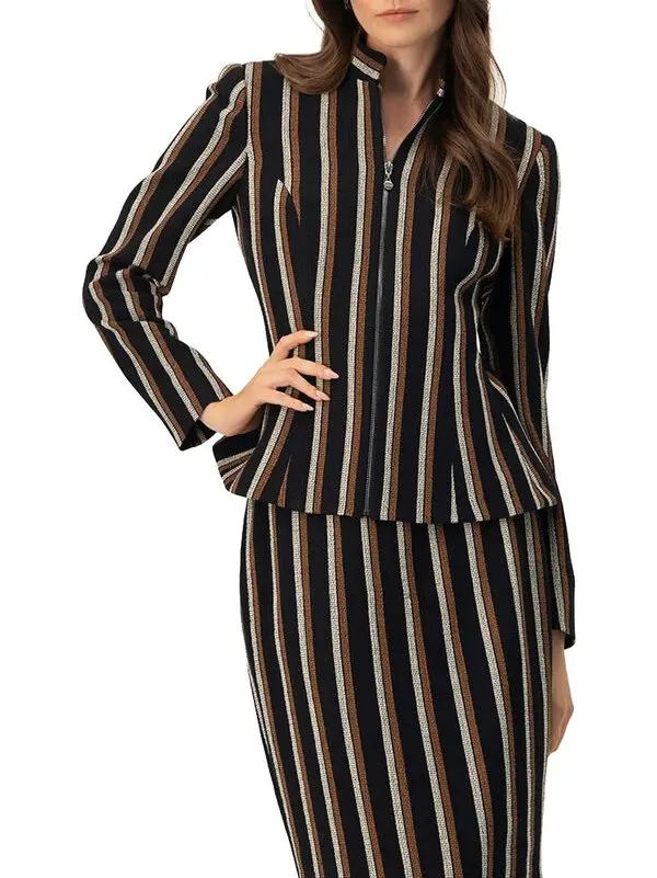 IVONNE Striped Zip-up Jacket - Black