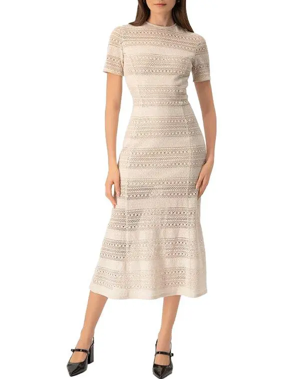 IVONNE Midi Crochet Striped Dress - Natural