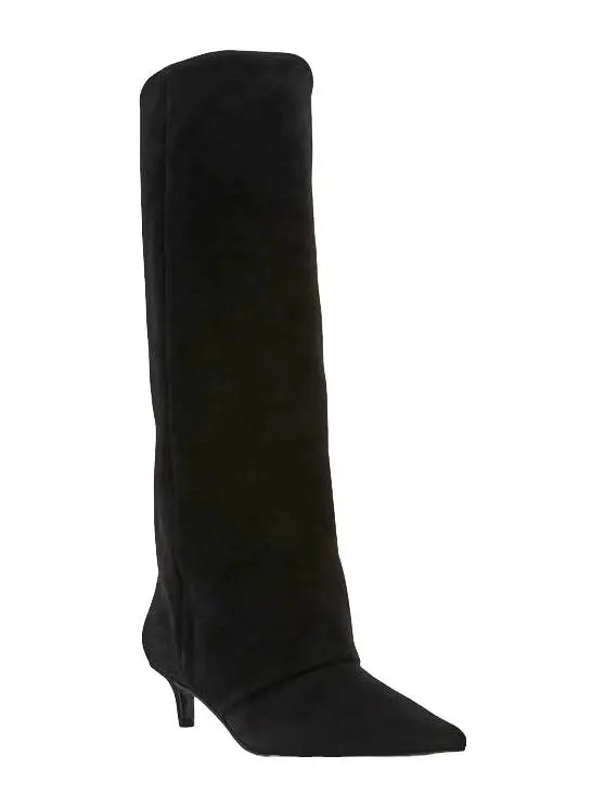 Steve Madden Luca Kitten Heel Knee High Boots - Black Suede
