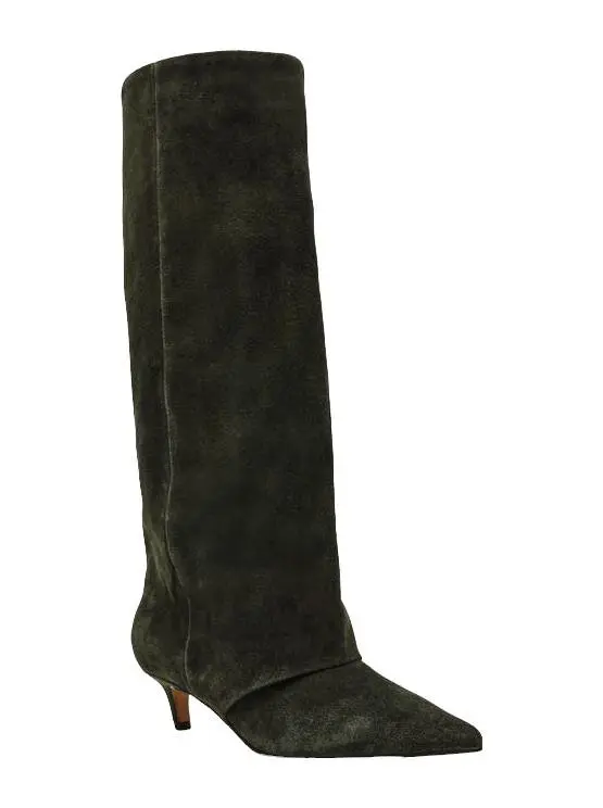 Steve Madden Luca Kitten Heel Knee High Boots - Olive Suede