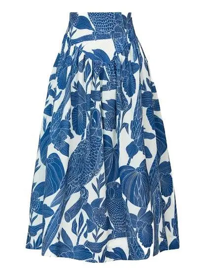 NO PISE LA GRAMA Sota Midi Skirt - Canario Blue Print