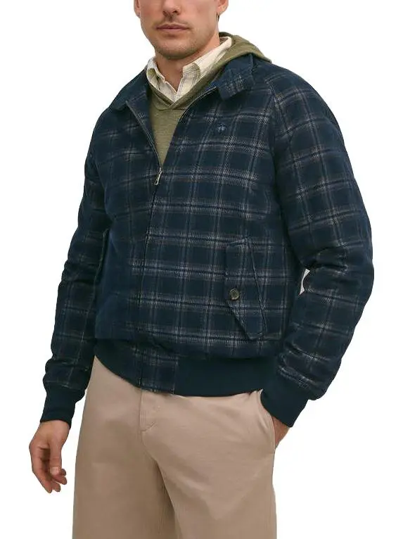 Brooks Brothers Plaid Cotton Corduroy Bomber Jacket - Blue Plaid