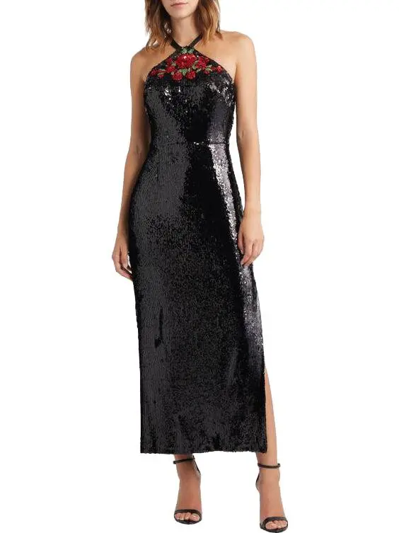 Eliza J Sequin Halter Gown - Black