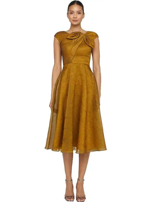 Theia Helen Tie Neck Cocktail Dress - Gold Nectar