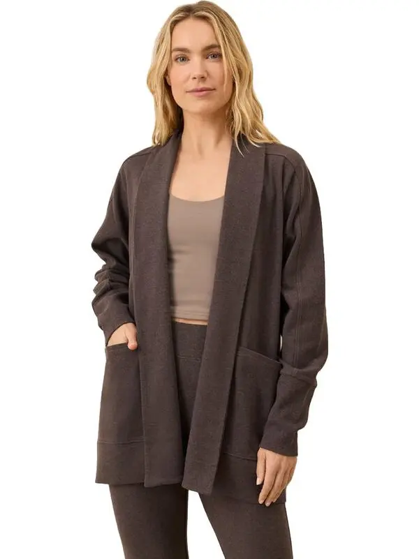 PACT Organic Cotton Airplane Wrap Cardigan - Chocolate Heather