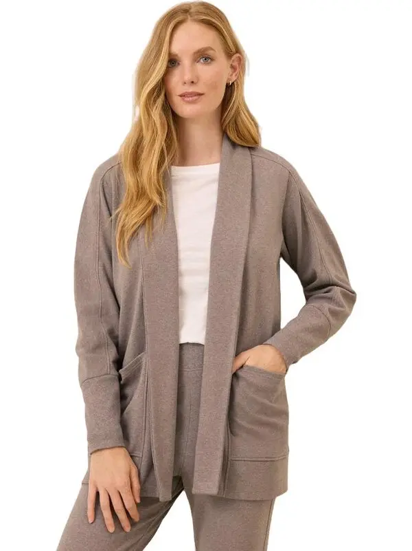 PACT Organic Cotton Airplane Wrap Cardigan - Deep Taupe Heather