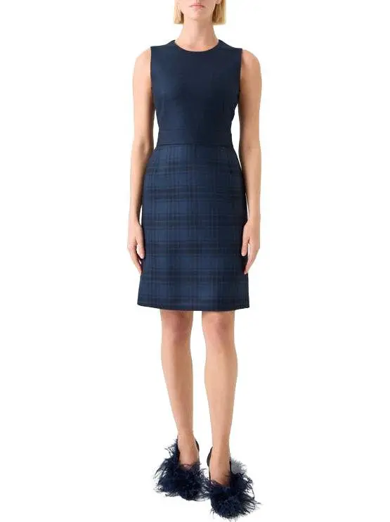 Akris Checked Wool Sheath Dress - Denim-black