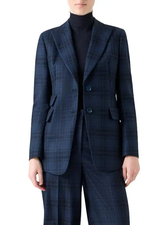 Akris Percival Check Wool Blazer - Denim-black