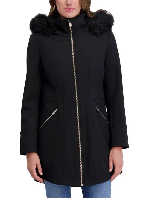 Kensie Faux Fur Trim Hooded Parka - Black