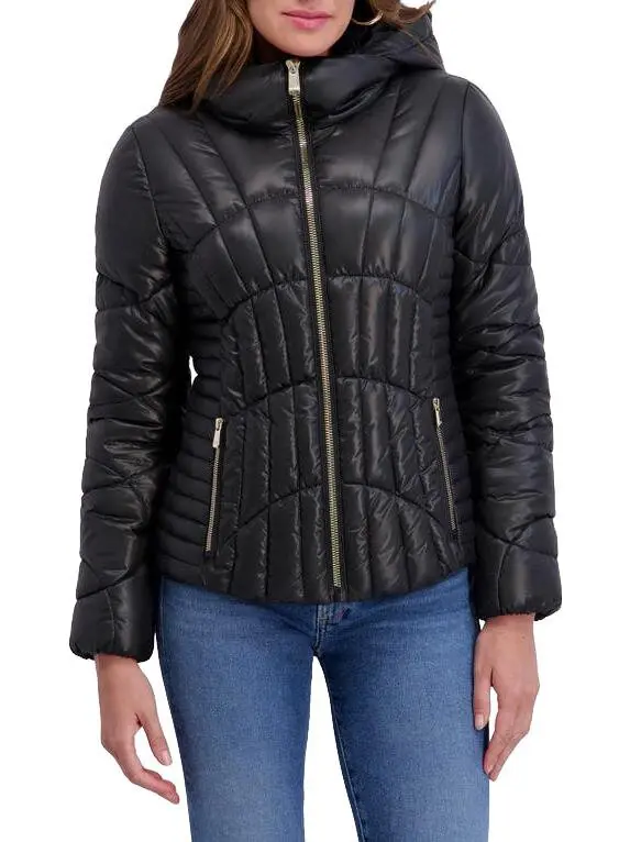 Kensie Hooded Puffer Jacket - Black