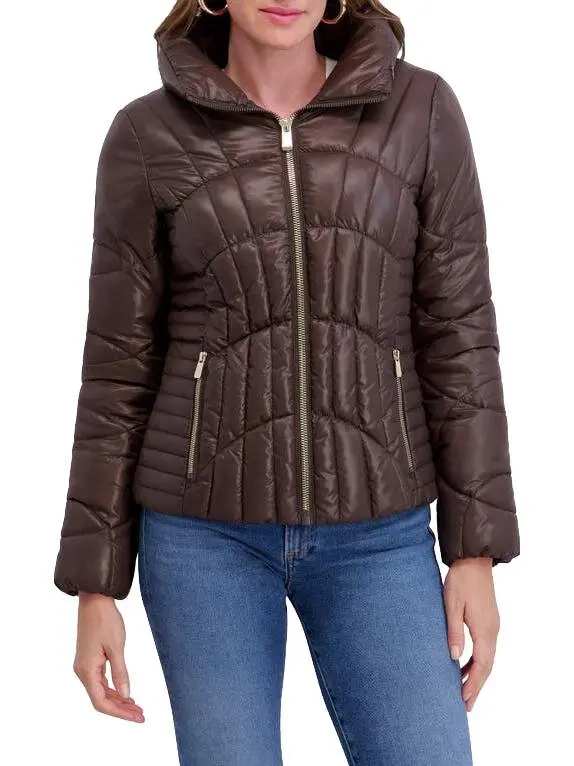 Kensie Hooded Puffer Jacket - Chocolate