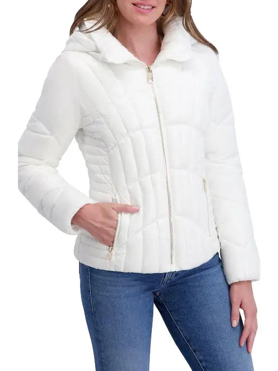 Kensie Hooded Puffer Jacket - Ivory