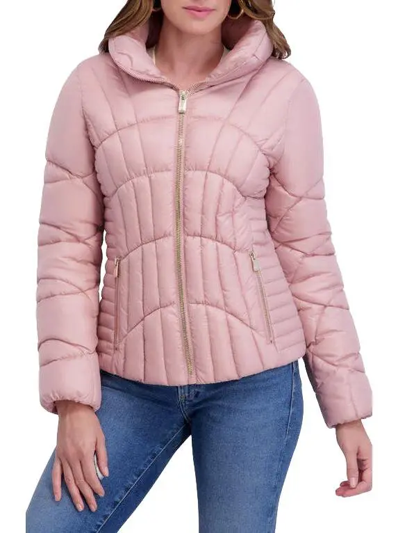 Kensie Hooded Puffer Jacket - Rose