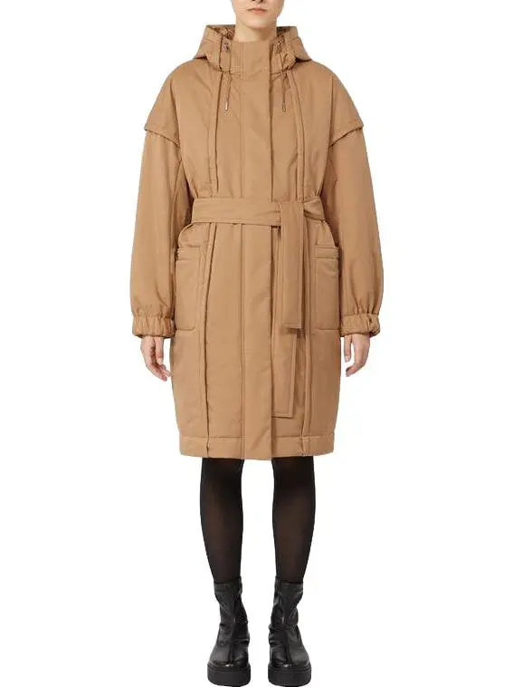 MM BY MAX MARA Fez Hooded Belted Coat - Camel