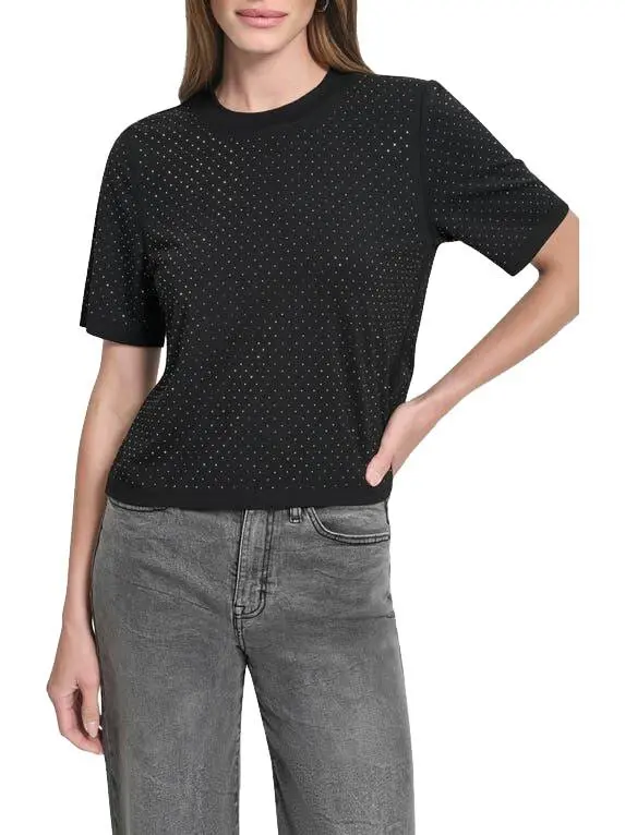 Dkny Studded Cotton-blend T-shirt - Black