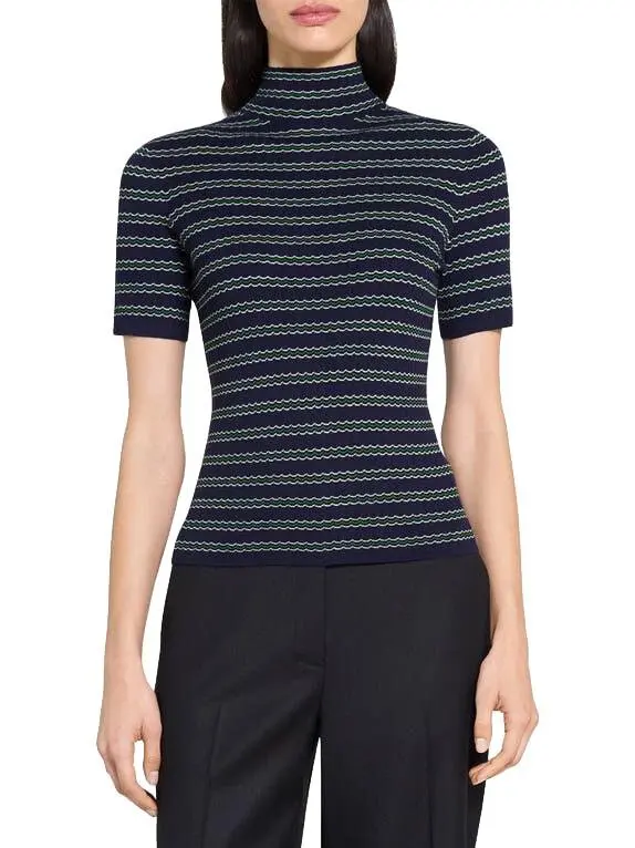 Theory Leenda Stripe Merino Wool Mock Neck Sweater - Deep Navy Multi