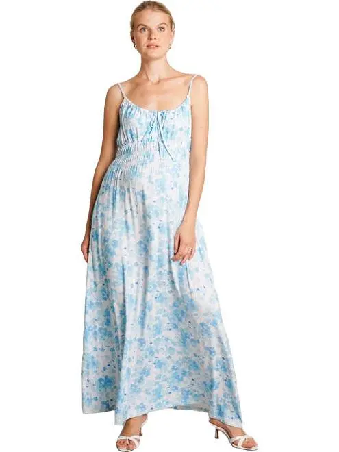NOM MATERNITY Capri Maternity & Nursing Maxi Dress - Blue Floral