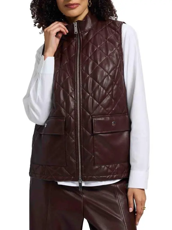 Foxcroft Billie Faux Leather Quilted Vest - Chicory Coffee