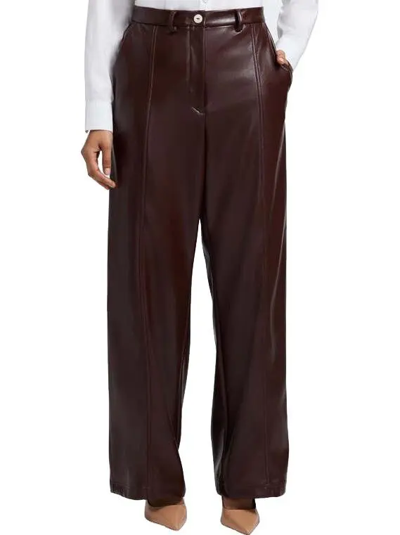 Foxcroft Ciara Wide Leg Faux Leather Trousers - Chicory Coffee