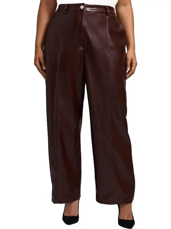 Foxcroft Ciara Wide Leg Faux Leather Pants - Chicory Coffee