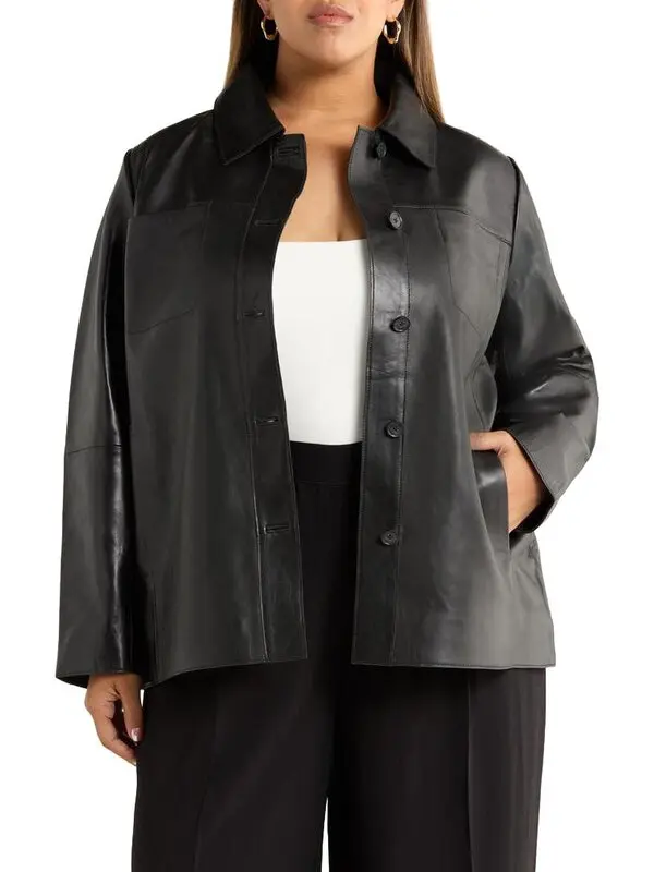 Nordstrom Leather Shirt Jacket - Black