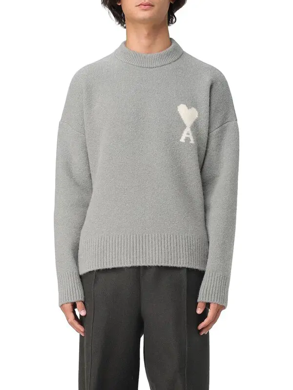 Ami Embroidered Heart Logo Sweater - Grey