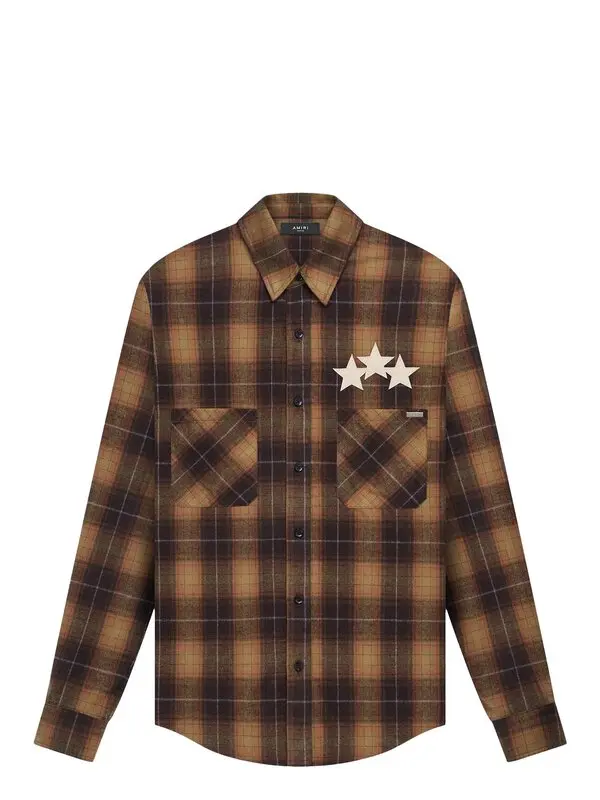 Amiri Star Leather Flannel - Brown