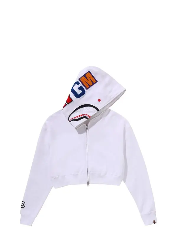 BAPE Shark Cropped Full-zip Hoodie - White