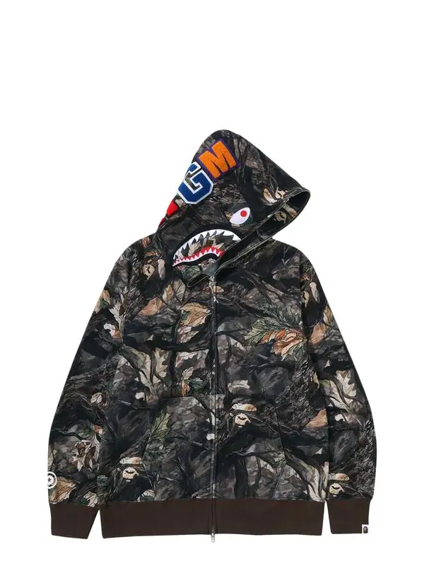 A BATHING APE Tree Edge Camo Shark Relaxed Fit Full Zip Hoodie - Brown