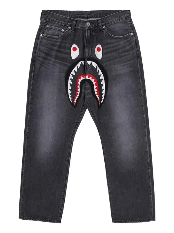A BATHING APE Shark Loose Fit Denim Pants - Black