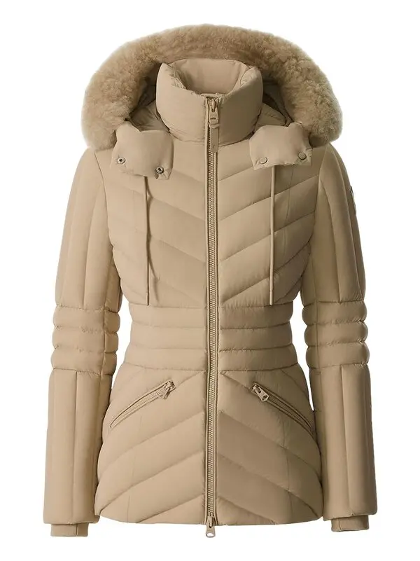Mackage Quilted Down Jacket With Detachable Hood - Lt Camel